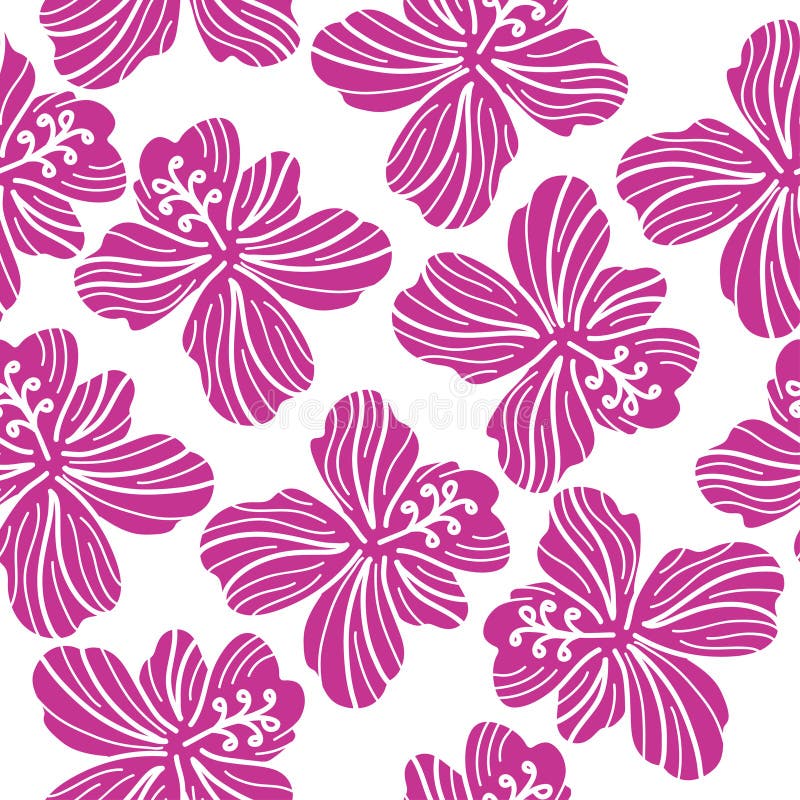 Hibiscus Flower Pattern. Hand Drawn Seamless Floral Pattern Stock Vector - Illustration of ...