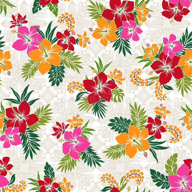 Hibiscus flower pattern stock illustration. Illustration of grass ...