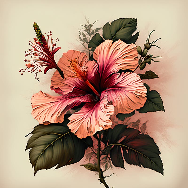 Hibiscus Flower Vector Illustration. Hand Drawn Design Elements Stock ...