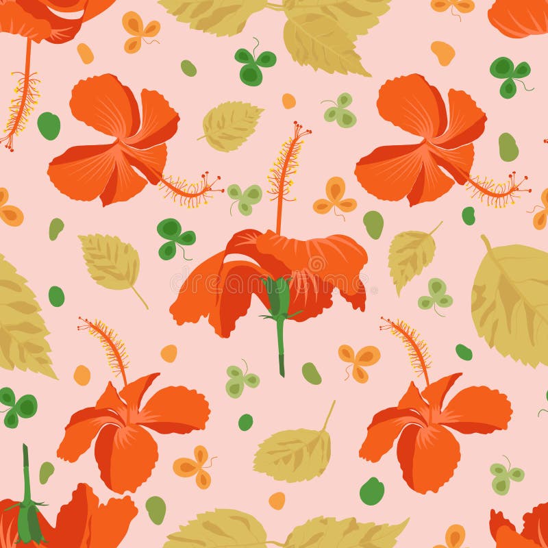 Hibiscus Rosa Sinensis Repeating Artwork Four Sided Boxy Vector ...