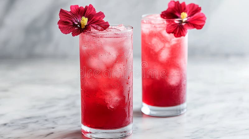Hibiscus Rum Cooler with Edible Flower Garnish. Stock Image - Image of ...
