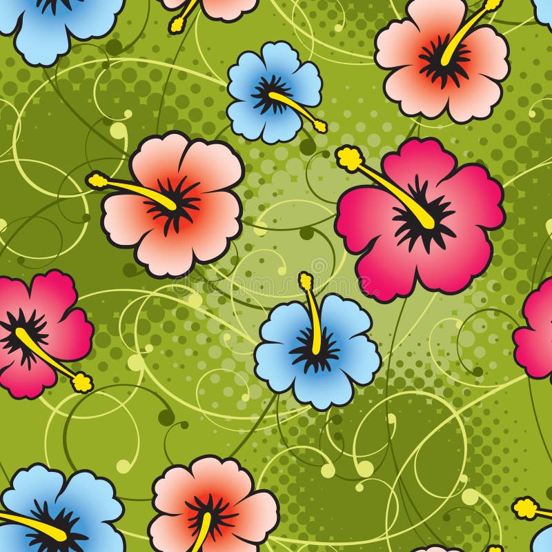 Hibiscus Seamless Pattern stock vector. Illustration of blue - 43762912