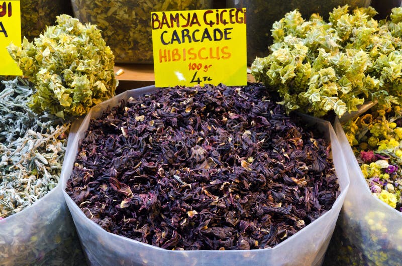 Hibiscus Tea in Egyptian Spice Bazaar Stock Photo - Image of turkey ...