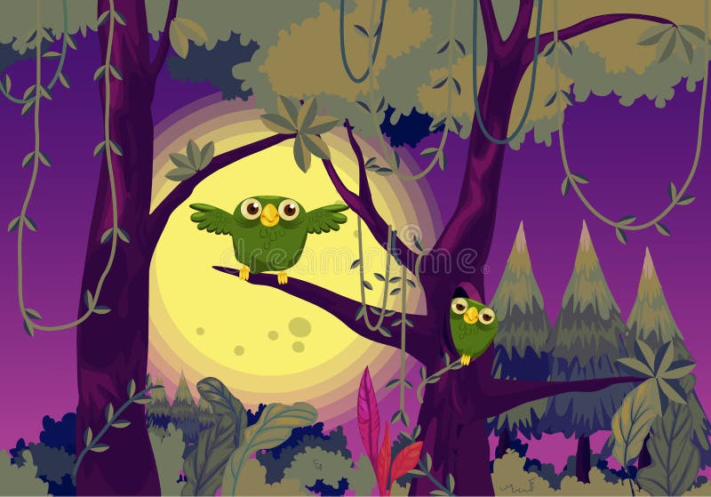 Hiboux la nuit sur l'arbre illustration de vecteur. Illustration du ...