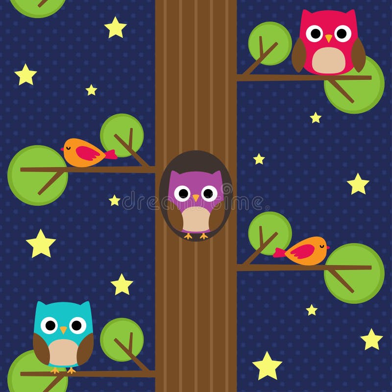 Hiboux la nuit sur l'arbre illustration de vecteur. Illustration du ...