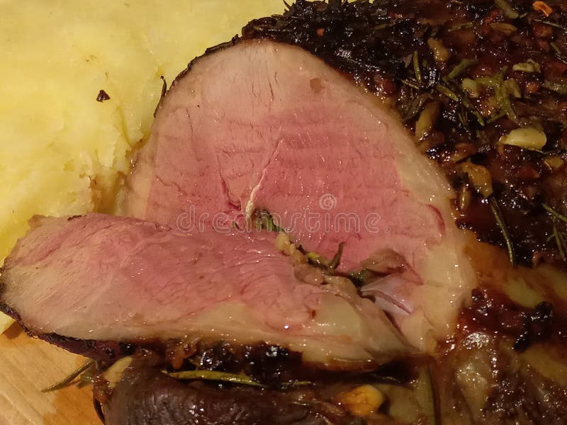 Pink Inside of a Succulent Cooked Lamb Leg Stock Image - Image of ...