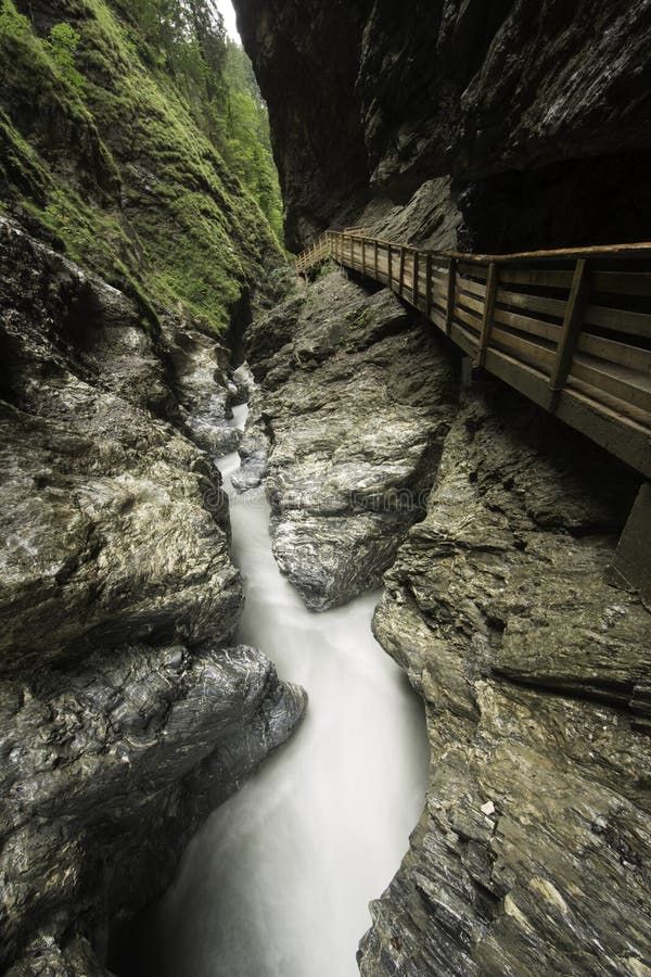 Hidden Canyon with Fast Flowing Water and an Artificial Pathway Stock ...