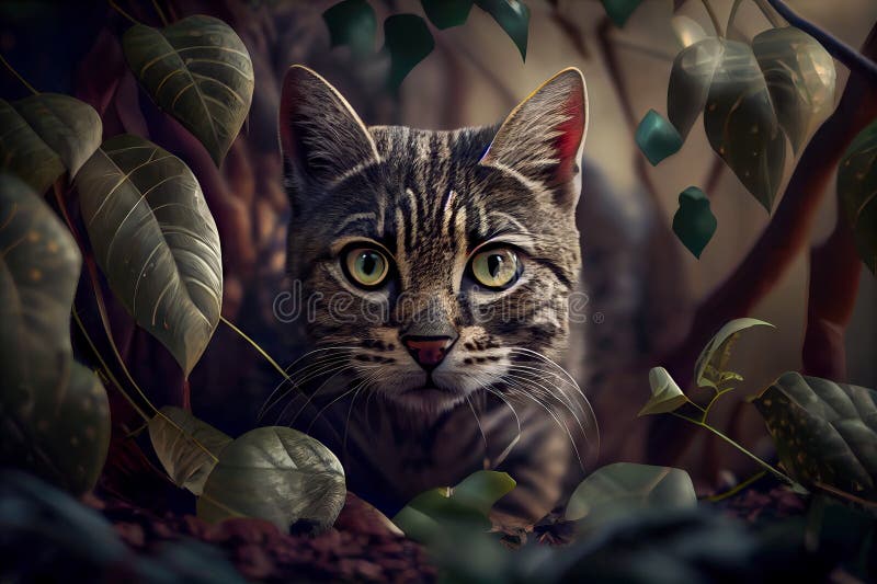 Hidden cat in leaves stock illustration. Illustration of face - 271480825