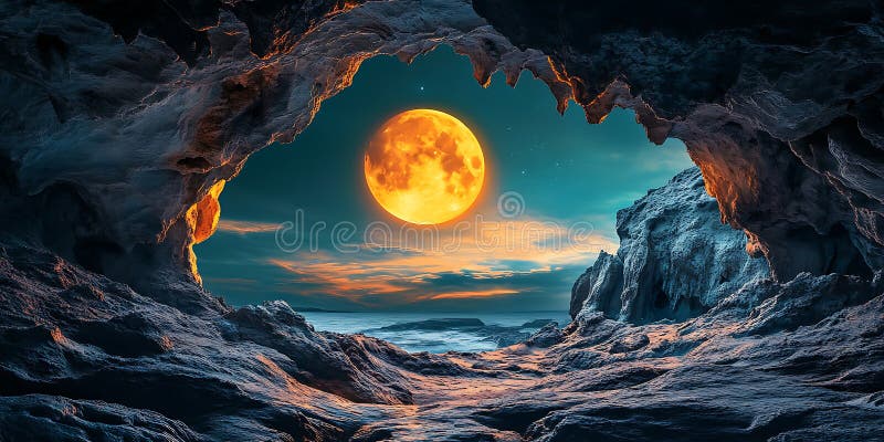 Hidden Cave with a Glowing Moon Shining through Wallpaper Background ...