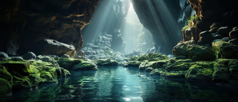 Hidden Cave with Intricate Rock Formations and a Pool of Crystal-clear ...