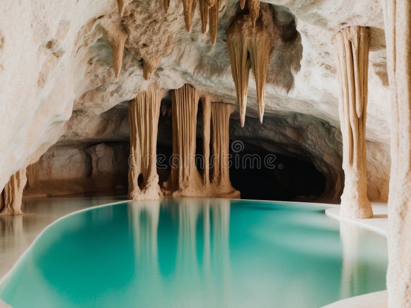 Hidden Cave Pool with Turquoise Water and Stalactite Formations in a ...