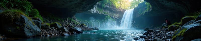 Hidden Cave Waterfall, Cascading Water, Ethereal Light, Jungle, Green ...