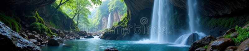 Hidden Cave Waterfall, Cascading Water, Ethereal Light, Water, Shadow ...