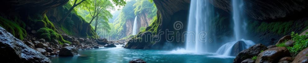 Hidden Cave Waterfall, Cascading Water, Ethereal Light, Water, Shadow ...