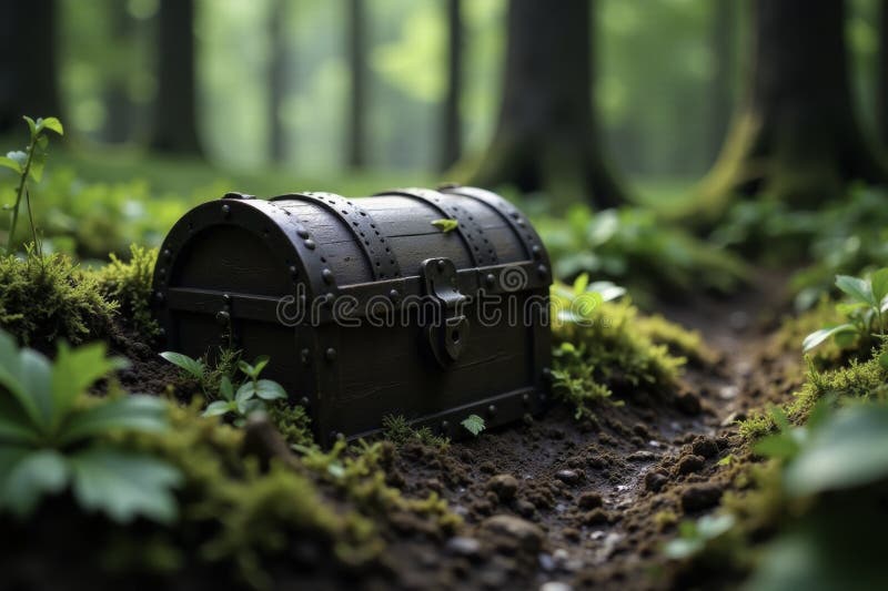 Hidden Chest Partially Buried in the Undergrowth, Vegetation, Mud ...