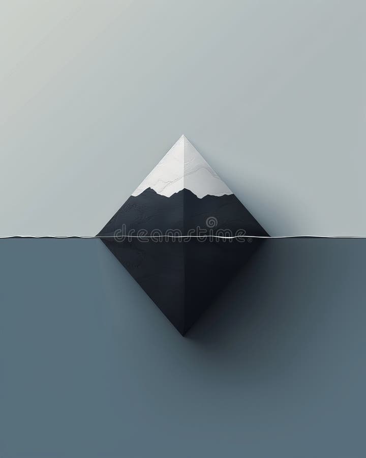 Hidden Depth Metaphor: Minimalist White Tip, Blue Waterline, Grey Base ...