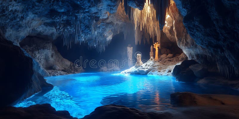 Hidden Desert Cave Filled with Glowing Blue Crystals Wallpaper ...