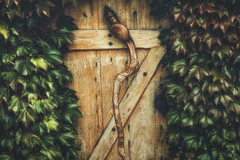 Hidden Door in Virginia Creeper. Stock Photo - Image of druid, plant ...