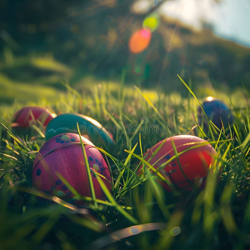 Hidden Easter Eggs in the Grass Stock Illustration - Illustration of ...