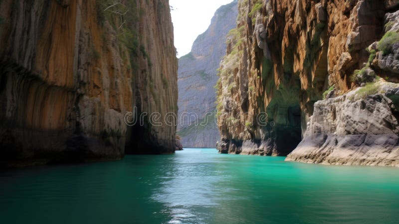 Hidden Gem of a Turquoise Lagoon Nestled between Towering Cliffs ...