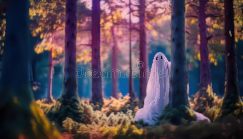 Hidden Ghost Behind a Trees Looking and Laughing. Stock Illustration ...