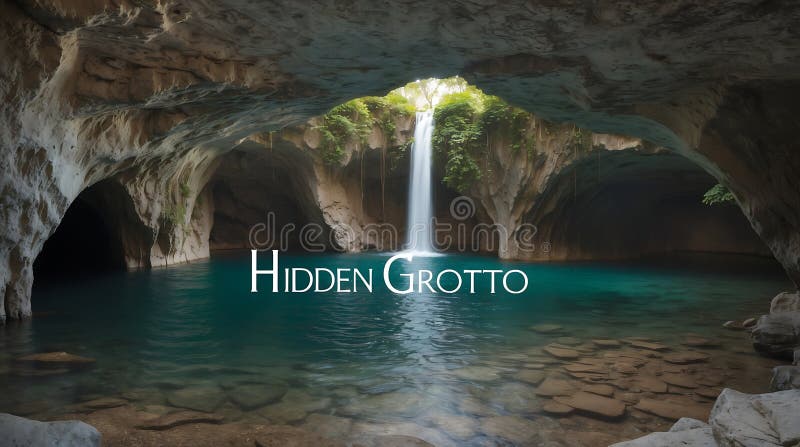 Hidden Grotto Surrounded by Rocky Formations and a Cascading Waterfall ...