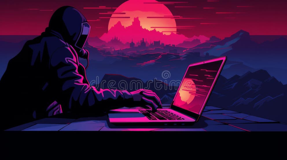 Hidden Hacker in Sweatshirt and Hoodie Hacking Security Systems. Neural ...