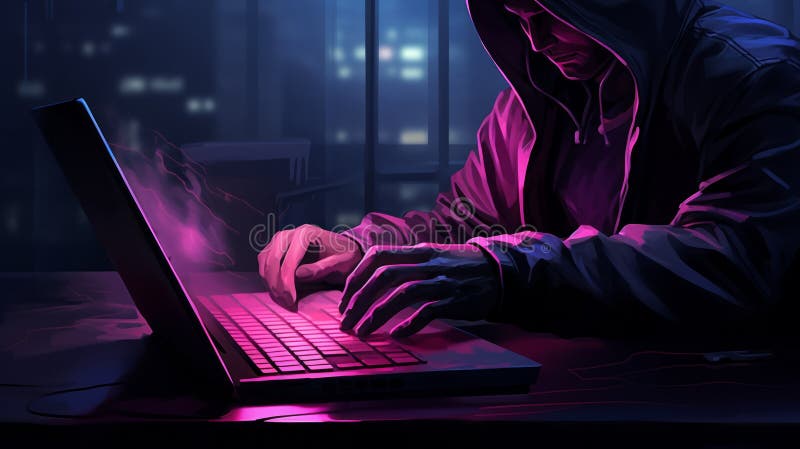 Hidden Hacker in Sweatshirt and Hoodie Hacking Security Systems. Neural ...