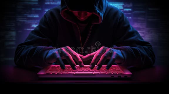 Hidden Hacker in Sweatshirt and Hoodie Hacking Security Systems. Neural ...