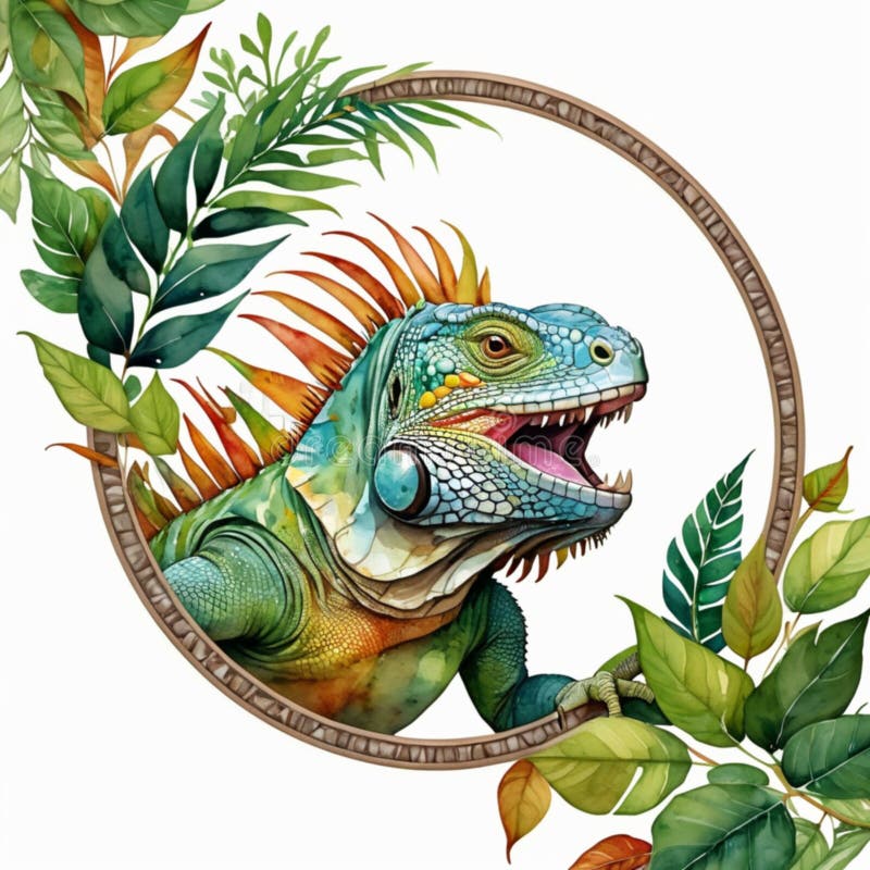 Hidden Jewel: Iguana Unveiling Itself from the Greenery in a Round ... Hidden Jewel: Iguana Unveiling Itself from the Greenery in a Round ...