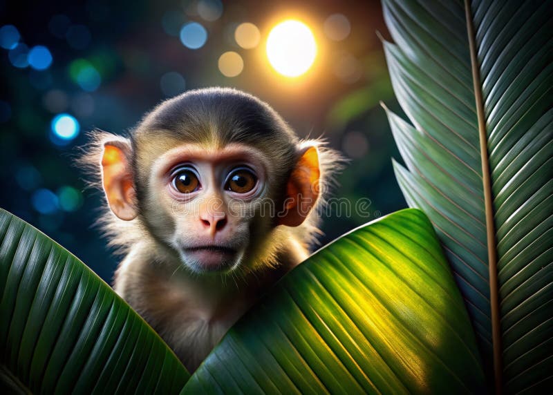 Hidden in the Jungle Night a Curious Nocturnal Monkey Peeking from the ...