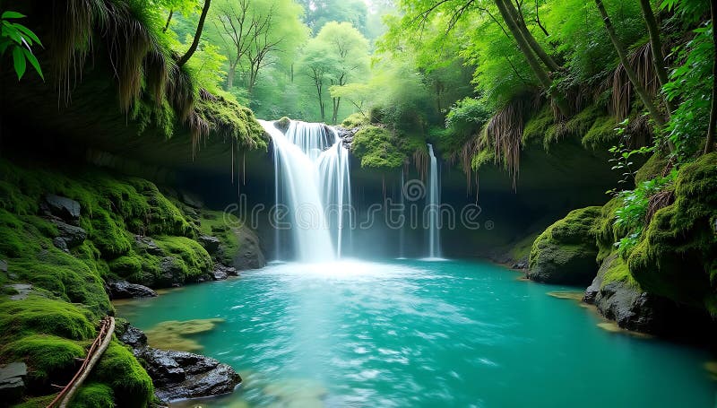 A Hidden Jungle Waterfall Cascading into a Turquoise Pool, Surrounded ...