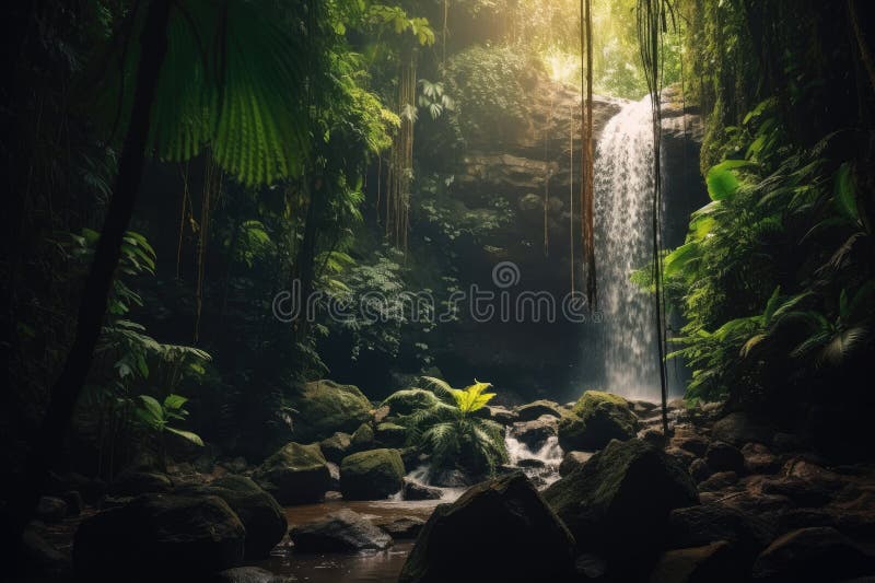 Hidden Jungle Waterfall Concealed Cascading Stream Stock Illustration ... Hidden Jungle Waterfall Concealed Cascading Stream Stock Illustration ...