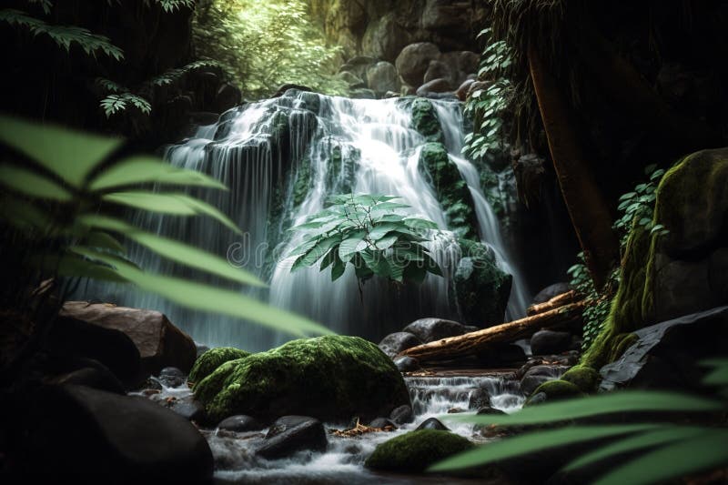Hidden Natural Waterfall in the Middle of the Rainforest. Stock ...