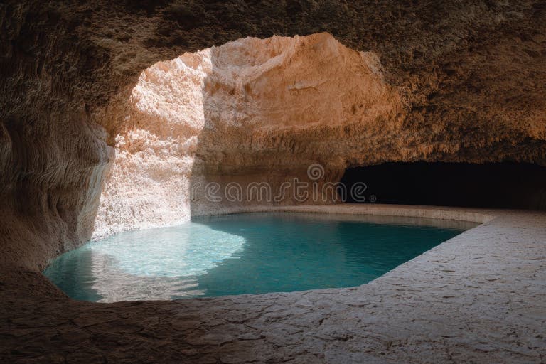Hidden Oasis Pool in a Cave Stock Illustration - Illustration of ...
