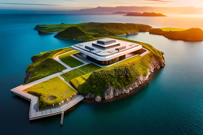 Hidden Office Building on the Private Island Stock Illustration ...