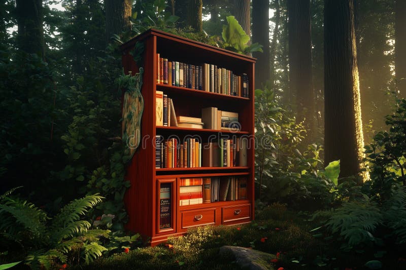 A Hidden Outdoor Library in a Quiet Forest Clearing Ai Photo Stock ...