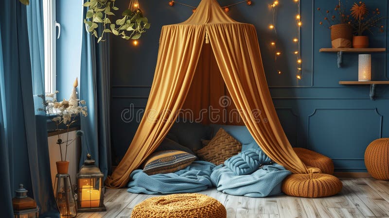 A Concealed Reading Alcove Featuring Floor Cushions, String Lights, and ...