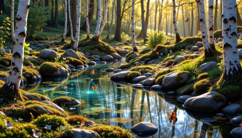 Hidden Spring beside the Birch Trees a Crystal Spring Emerges among ...