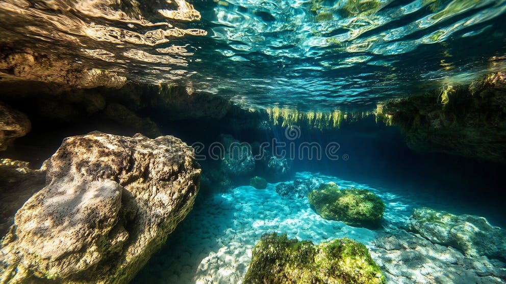 A Secret Fount of Clear Water, Emerging Amongst Mossy Boulders. Stock ...