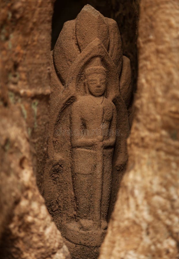 Hidden Statue in Angkor Temple Stock Image - Image of sandstone, devata ...