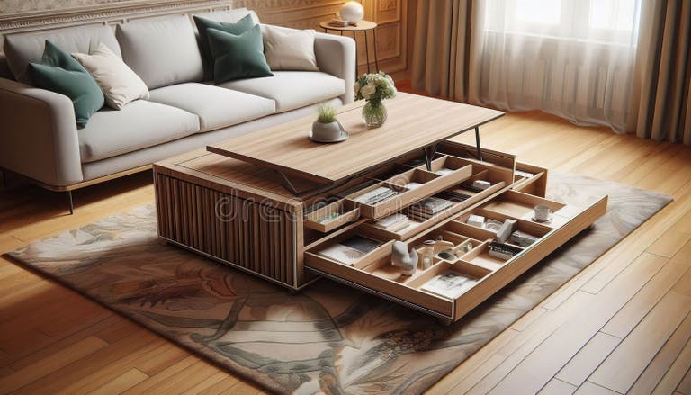 Hidden Storage Coffee Table Compact Multi Functional Coffee Tab Stock ...
