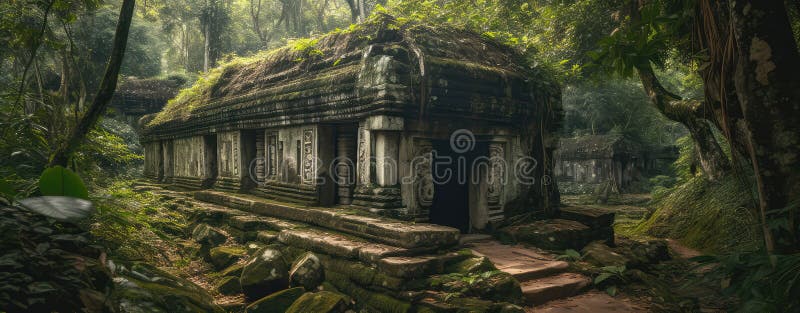 A Hidden Temple with Secret Passages Panoramic Background. Generative ...