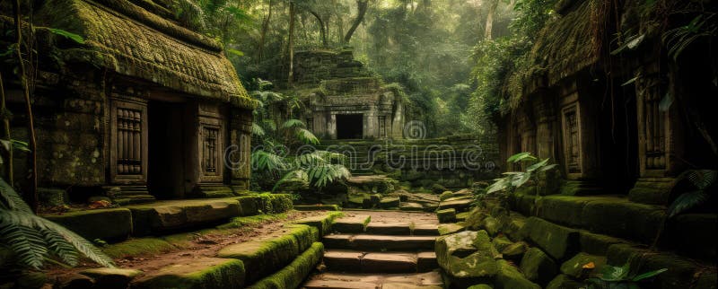 A Hidden Temple with Secret Passages Panoramic Background. Generative ...