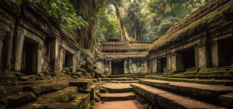 A Hidden Temple with Secret Passages Panoramic Background. Generative ...