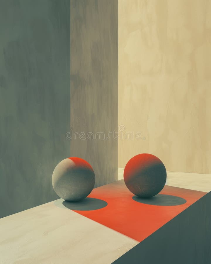 Hidden Threat Mood: Minimalist Grey Geometric Shapes with Red Shadows ...