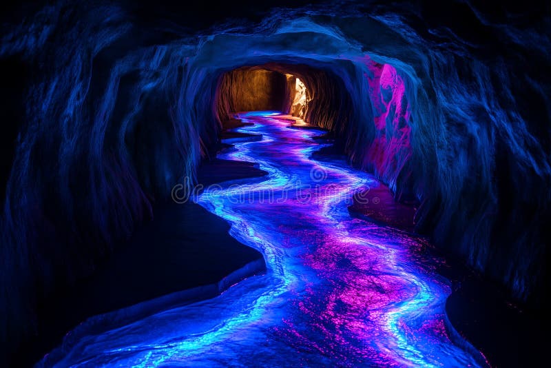 Hidden Underground AI Bunker Featuring a Glowing Stream of Light Along ...