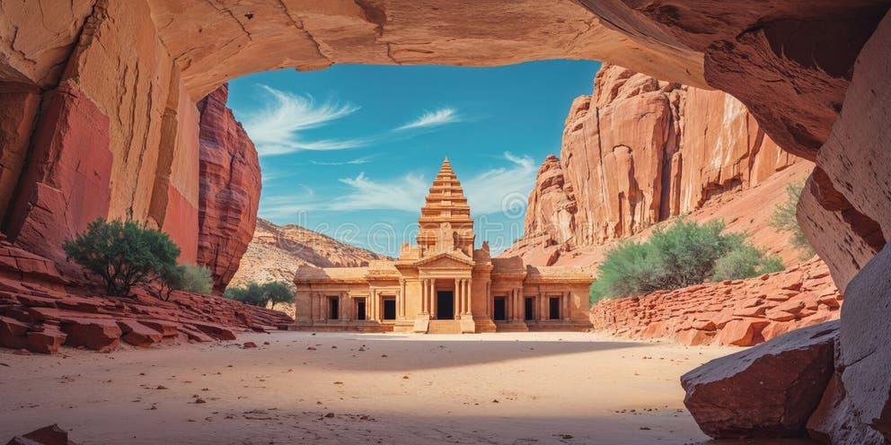 Hidden Underground Temple Complex Surrounded by Desert Landscape and ...