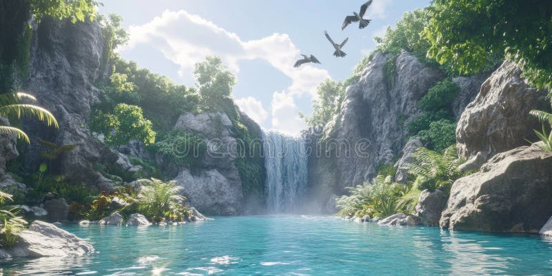 Hidden Waterfall Cascading into a Clear Pool for Nature Exploration and ...