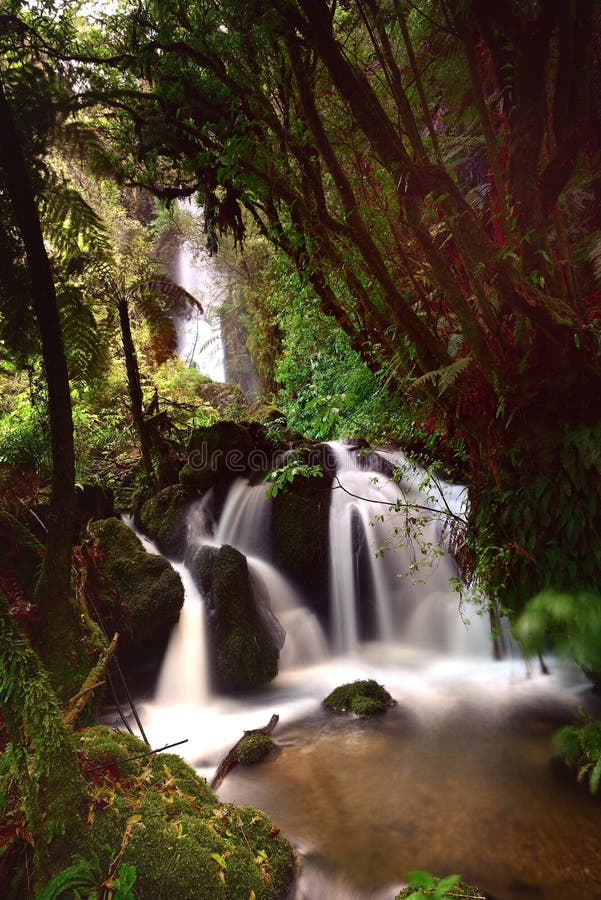 Hidden Waterfall Deep in a Lost Valley Stock Image - Image of village ...